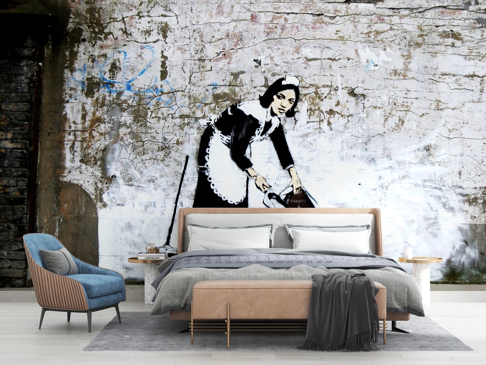 Maid Sweeping Wall Print, Banksy Maid Graffiti Mural, Abstract Wall ...