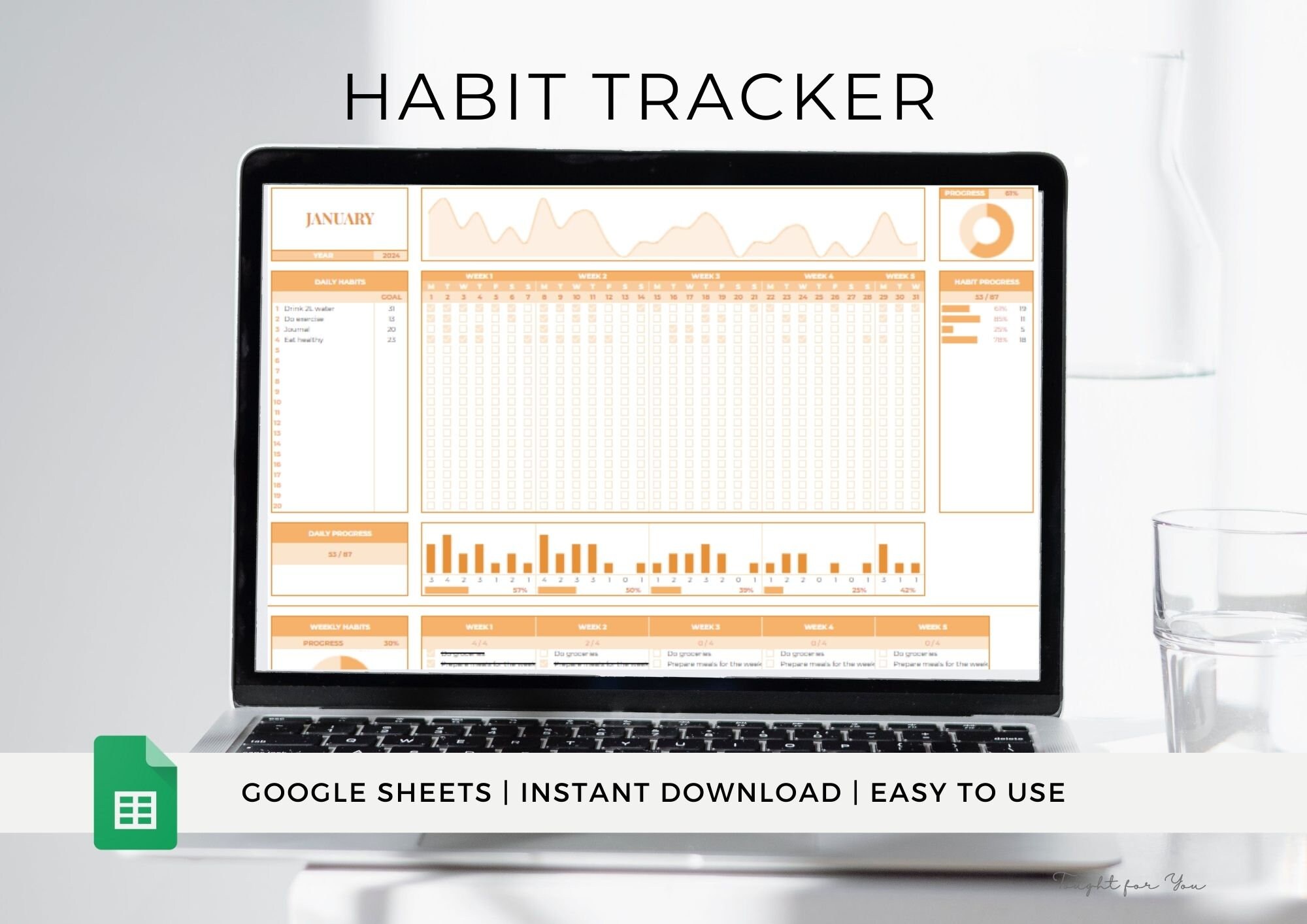 Habit Tracker Spreadsheet Template for Google Sheets, Daily Weekly and ...