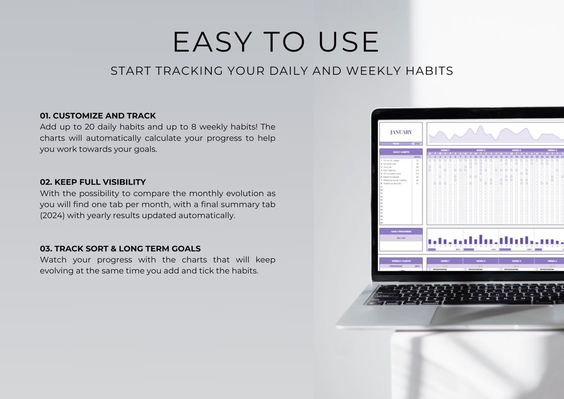 Habit Tracker Spreadsheet Template for Google Sheets, Daily Weekly and ...