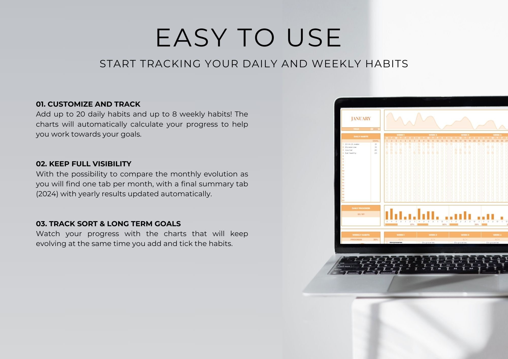 Habit Tracker Spreadsheet Template for Google Sheets, Daily Weekly and ...