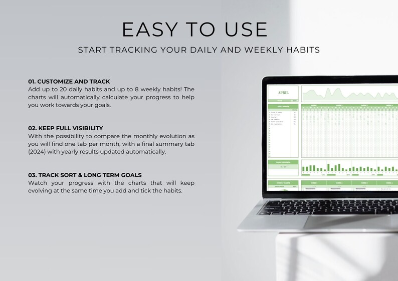 Habit Tracker Spreadsheet Template for Google Sheets, Daily Weekly and ...