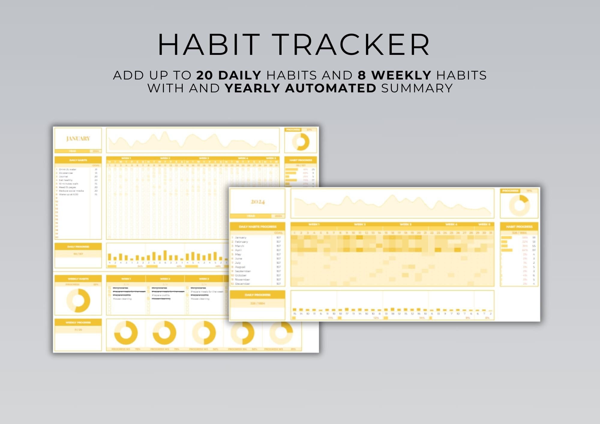 Habit Tracker Spreadsheet Template for Google Sheets, Daily Weekly and ...