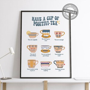Positivitea Poster, Mental Health Printable Wall Art, Therapy Office ...