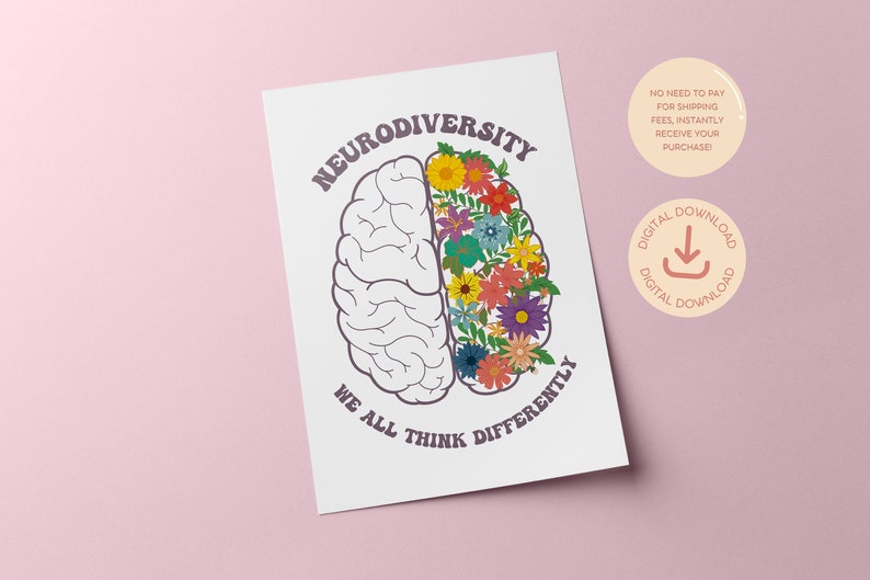 Neurodiversity Floral Brain Art: Therapy Office Decor (digital Download ...