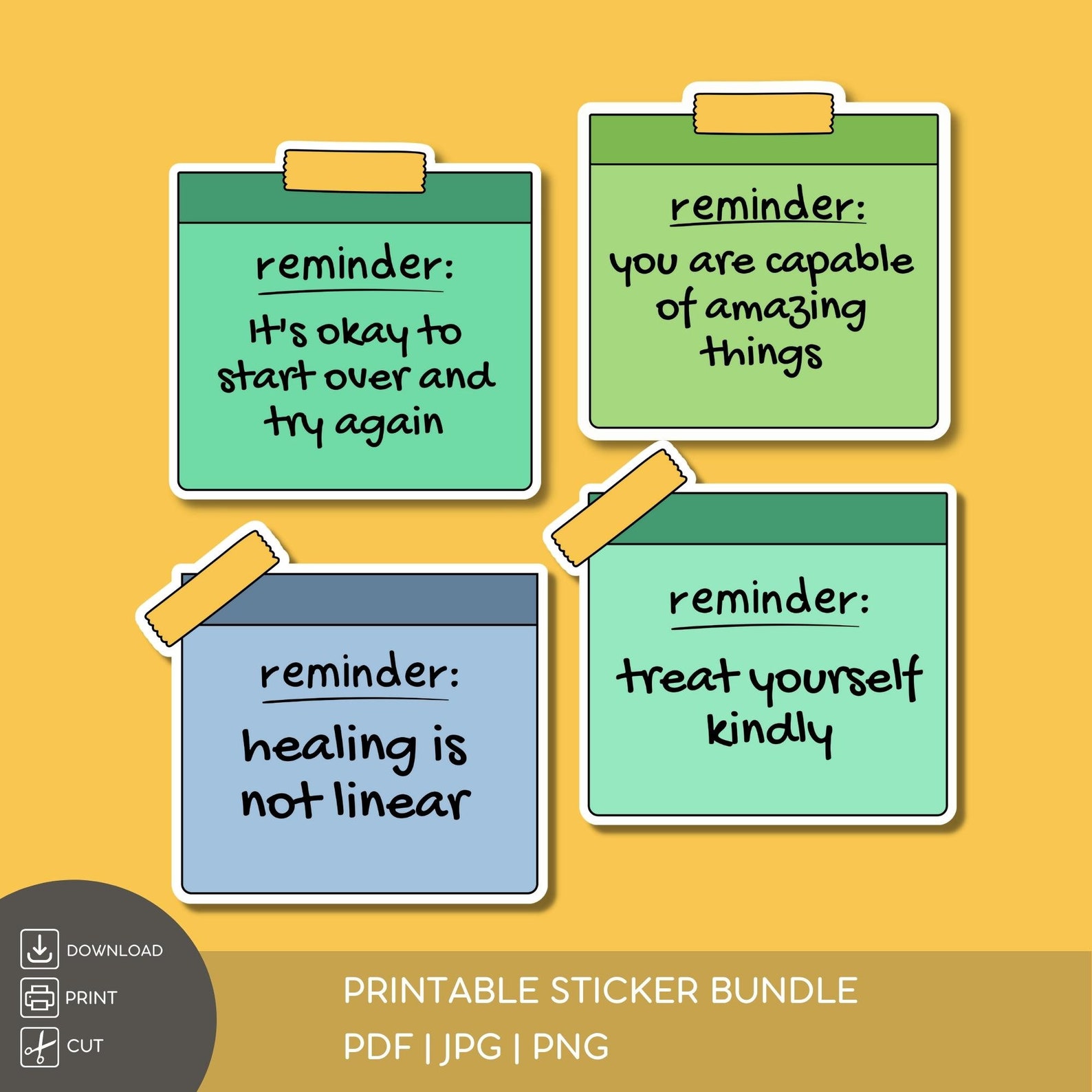 Mental Health Printable Stickers, Sticky Note Reminder Stickers ...