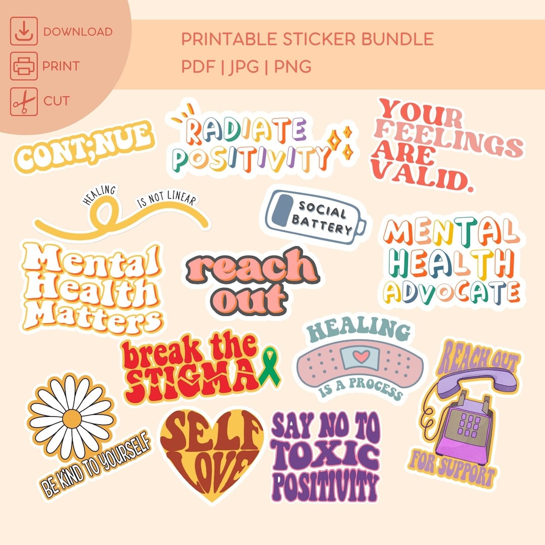 Printable Mental Health Awareness Stickers, Laptop Stickers, Digital ...