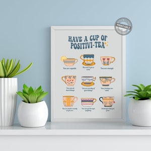 Positivitea Poster, Mental Health Printable Wall Art, Therapy Office ...