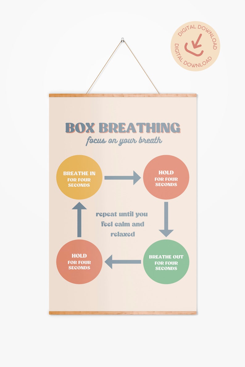 Mental Health Poster, Box Breathing Printable Poster, Therapy Office ...