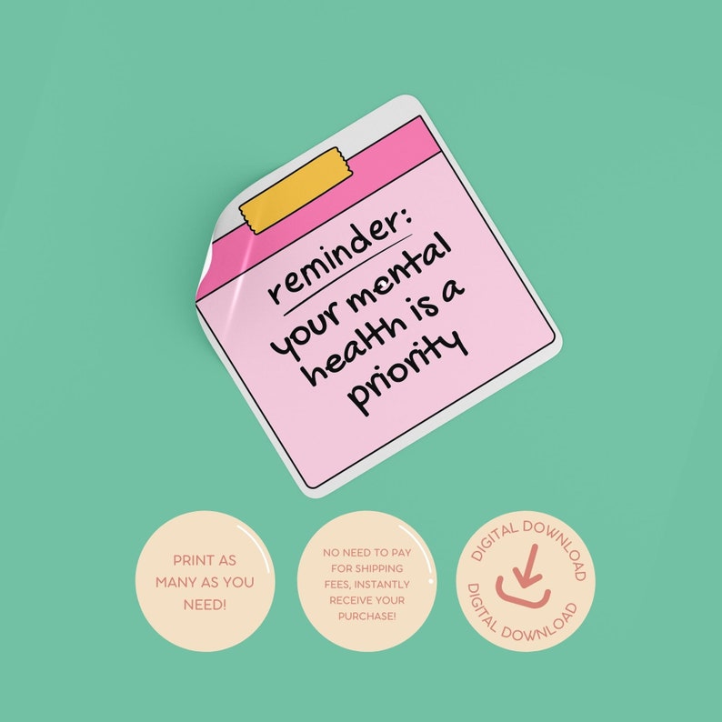 Mental Health Printable Stickers, Sticky Note Reminder Stickers ...