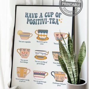 Positivitea Poster, Mental Health Printable Wall Art, Therapy Office ...