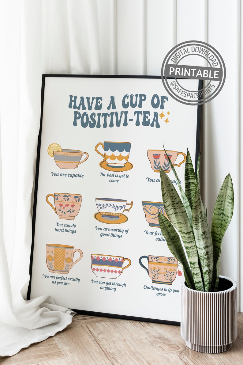 Positivitea Poster, Mental Health Printable Wall Art, Therapy Office ...