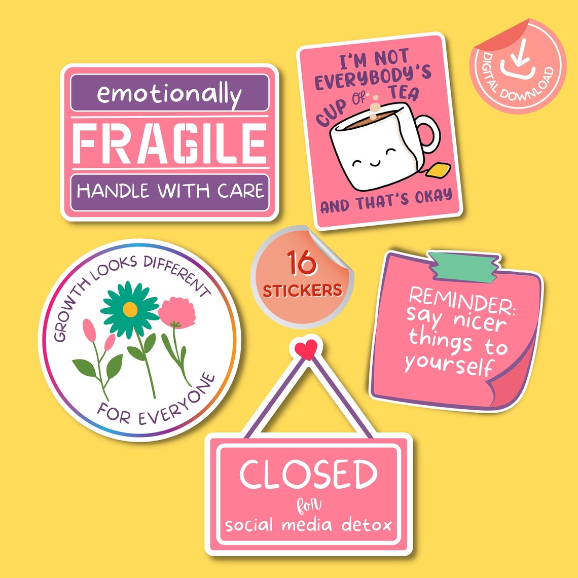 Mental Health Stickers, Digital Mental Health Sticker, Self-care ...
