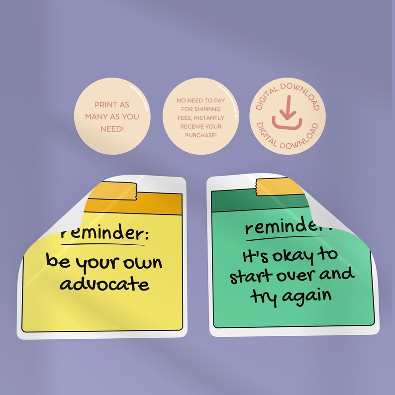 Mental Health Printable Stickers, Sticky Note Reminder Stickers ...