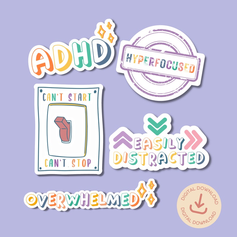 Adhd Sticker Printable Adhd Sticker Pack Adhd Planner Etsy
