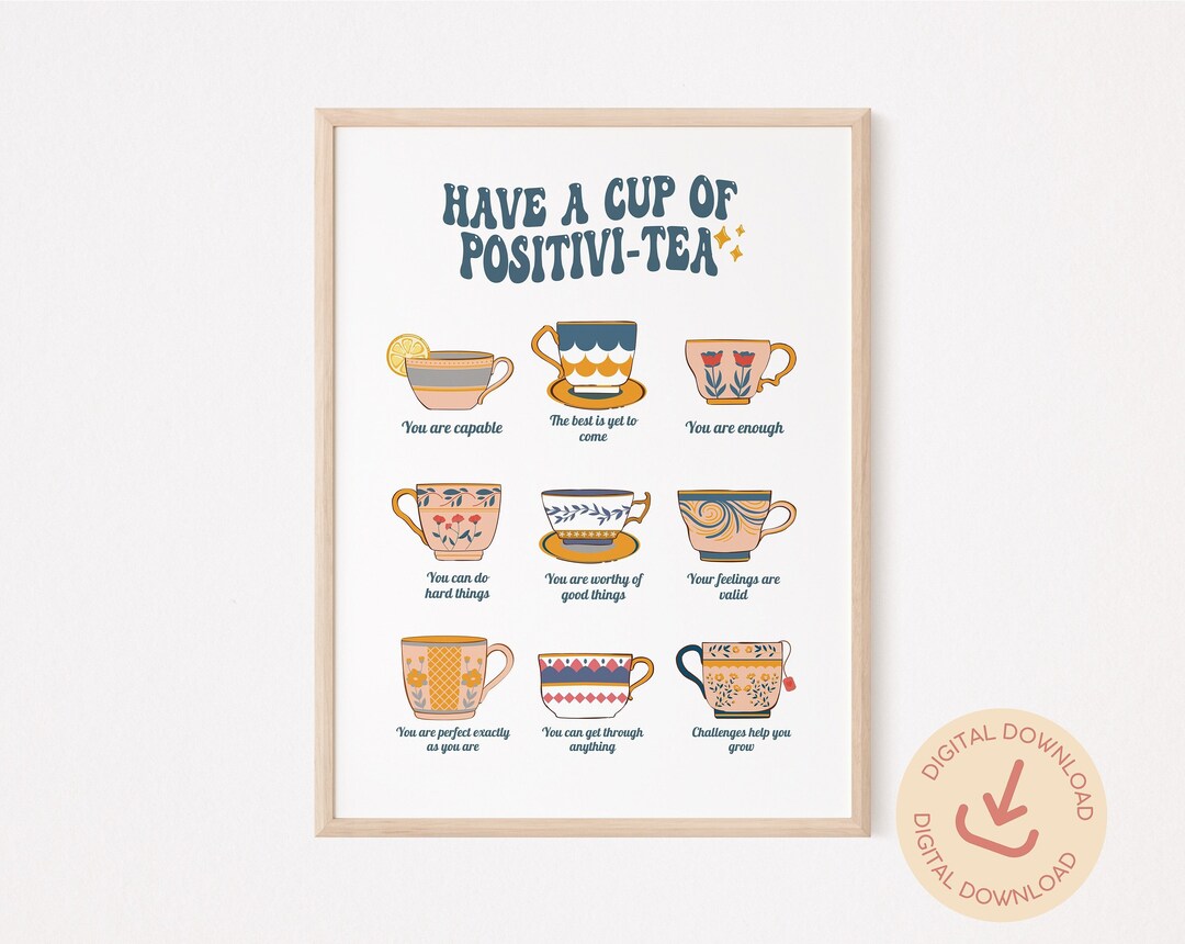Positivitea Poster, Mental Health Printable Wall Art, Therapy Office ...