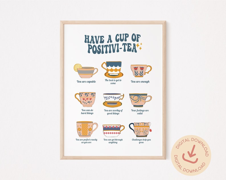 Positivitea Poster, Mental Health Printable Wall Art, Therapy Office ...