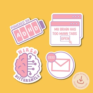 ADHD Sticker, Printable ADHD Sticker Pack, ADHD Planner Stickers ...