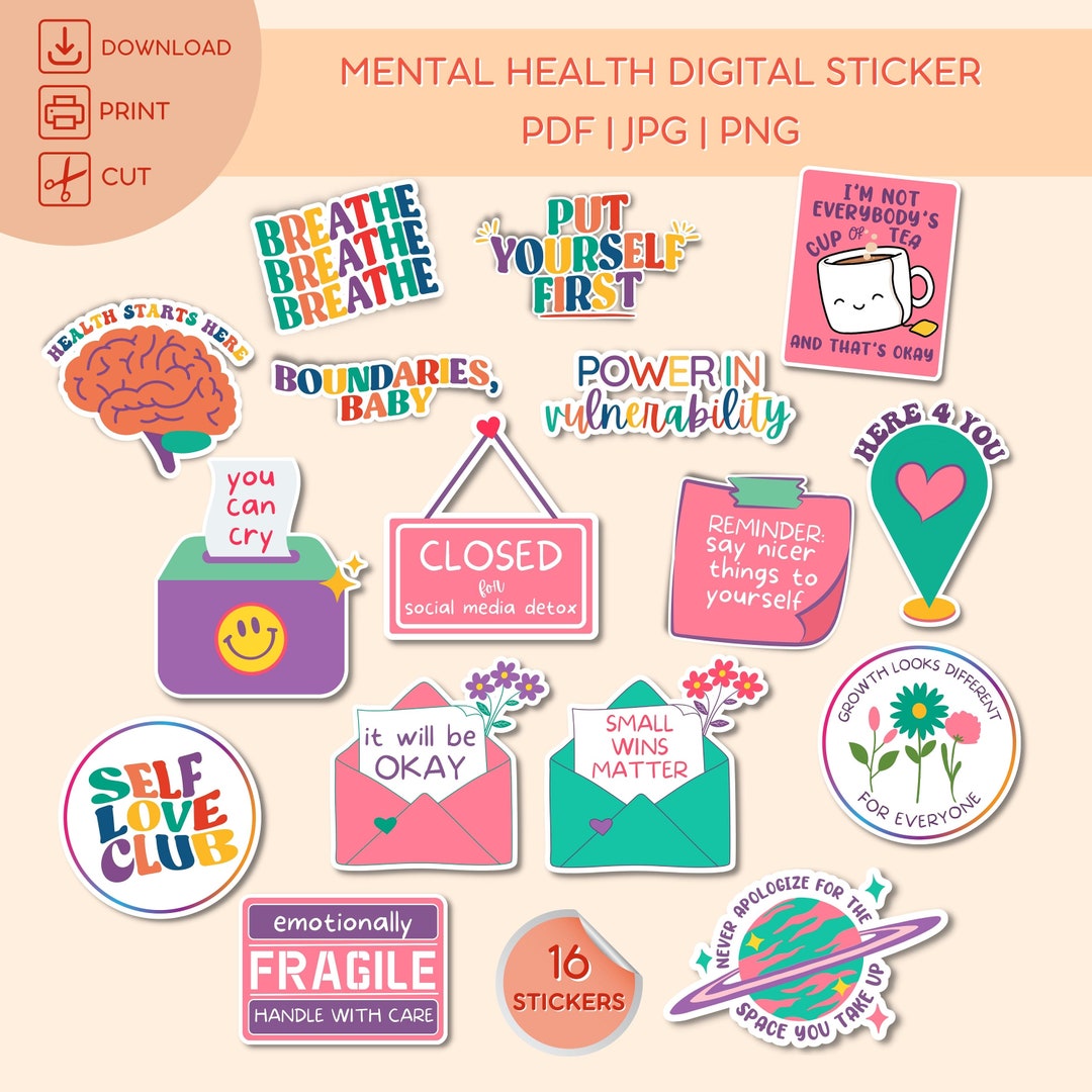 Mental Health Sticker Set: Self-care Journaling (digital Download) - Etsy