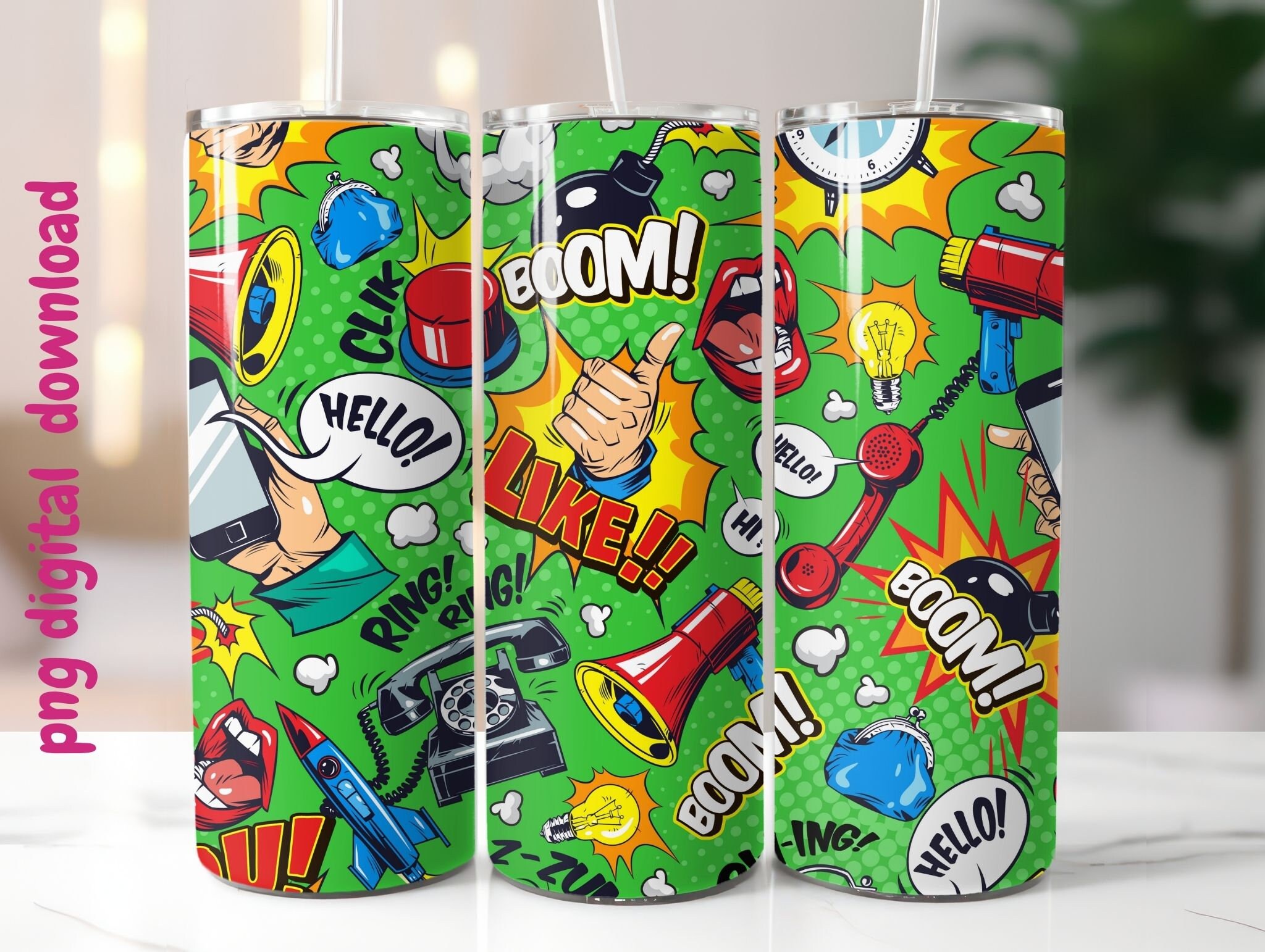 Colorful Comic Speech Bubbles Patterns, Comic Wrap, Comic 20 Oz PNG ...
