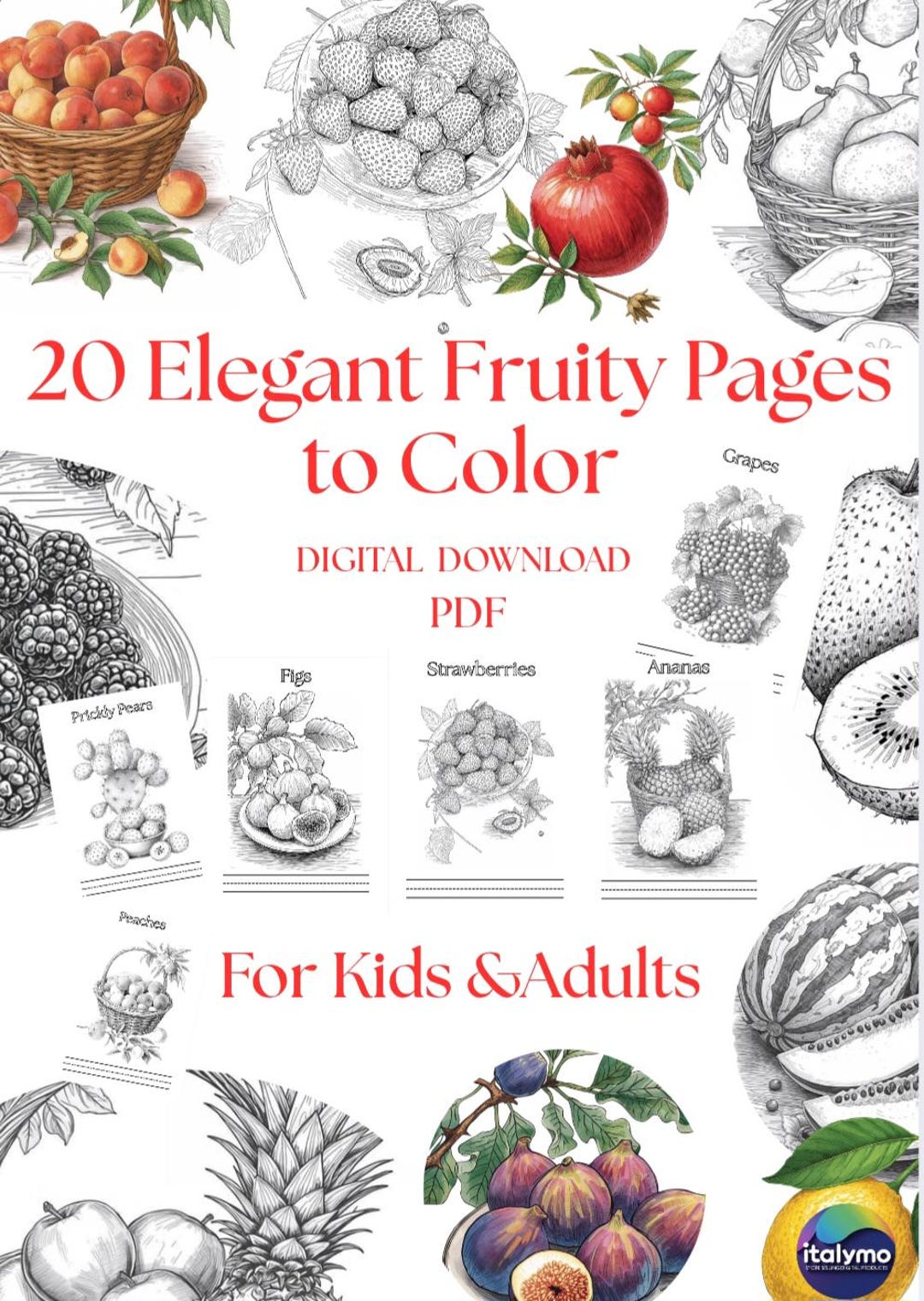 20 Elegant Fruity Coloring Pages, Fruit Coloring Book for Kids and ...