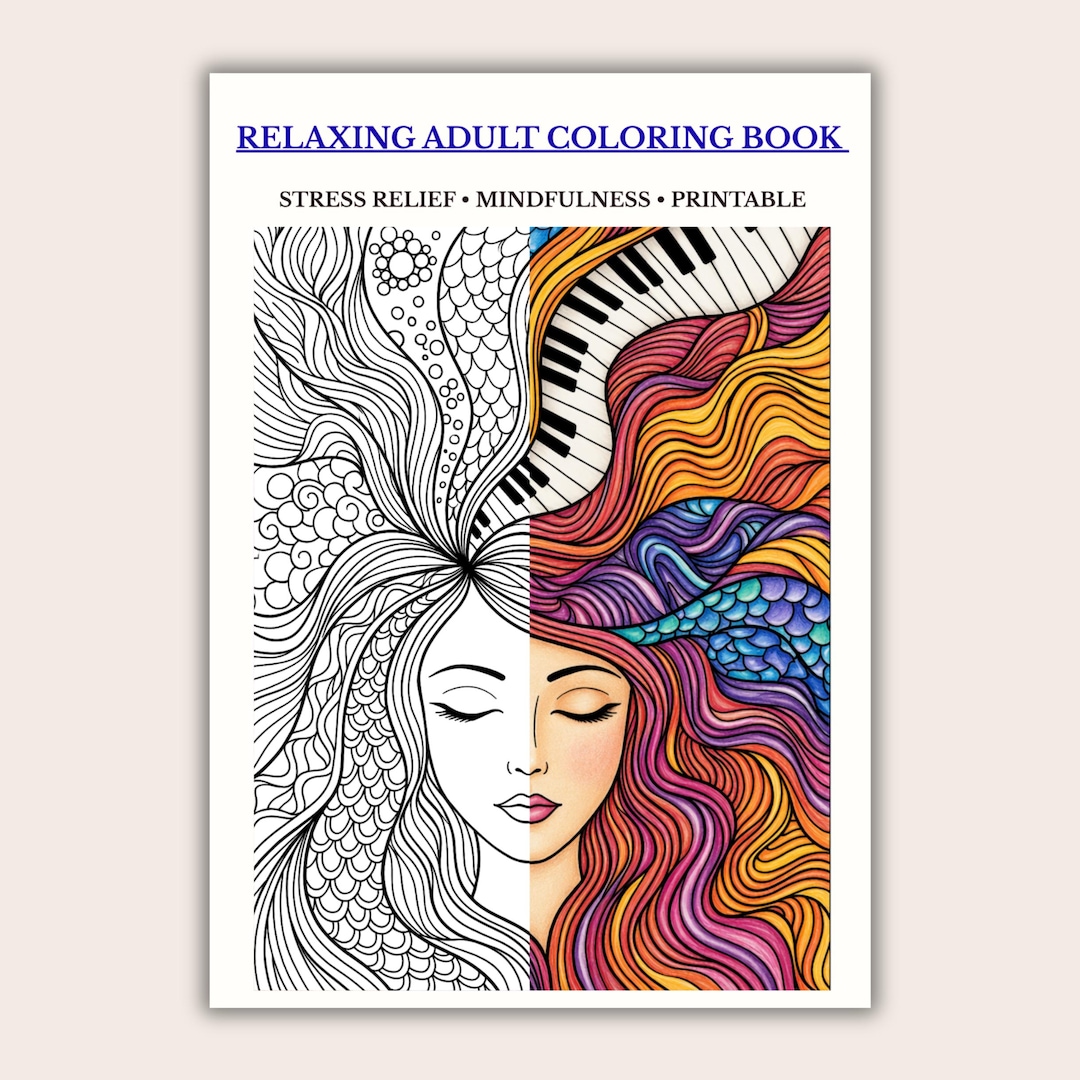 Relaxing Adult Coloring Book for Stress Relief, 20 Printable Art ...
