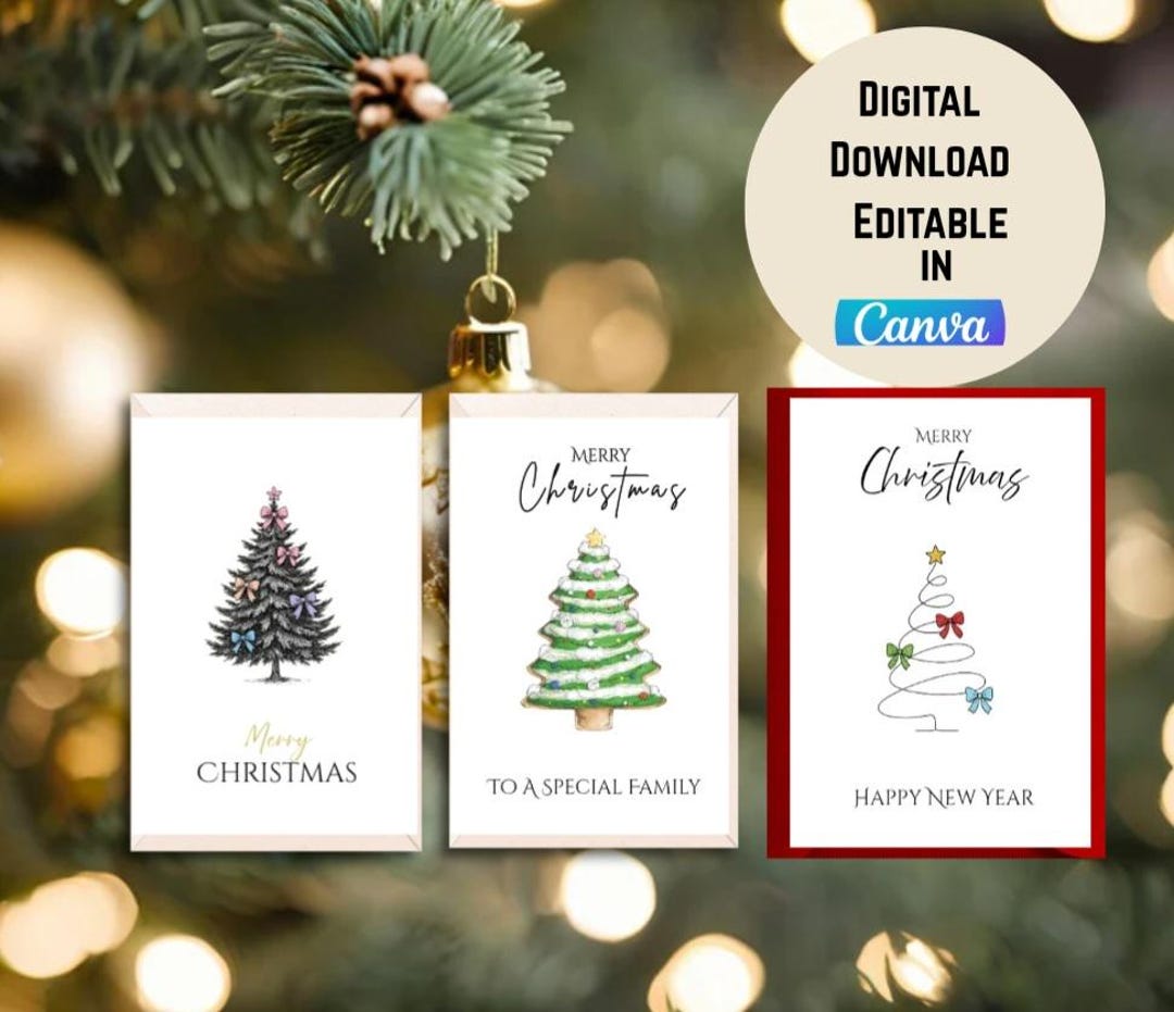 Set of 3 Editable Christmas Cards, Minimalist Holiday Card Bundle 5x7 ...