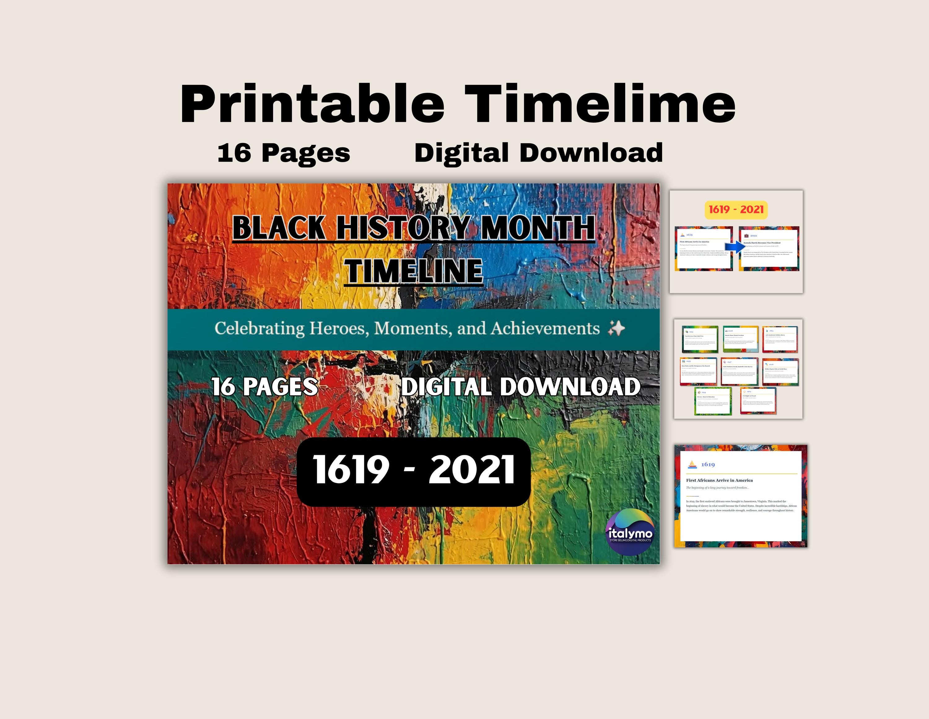 Black History Month Timeline PDF, 1619- 2021, Printable Educational ...