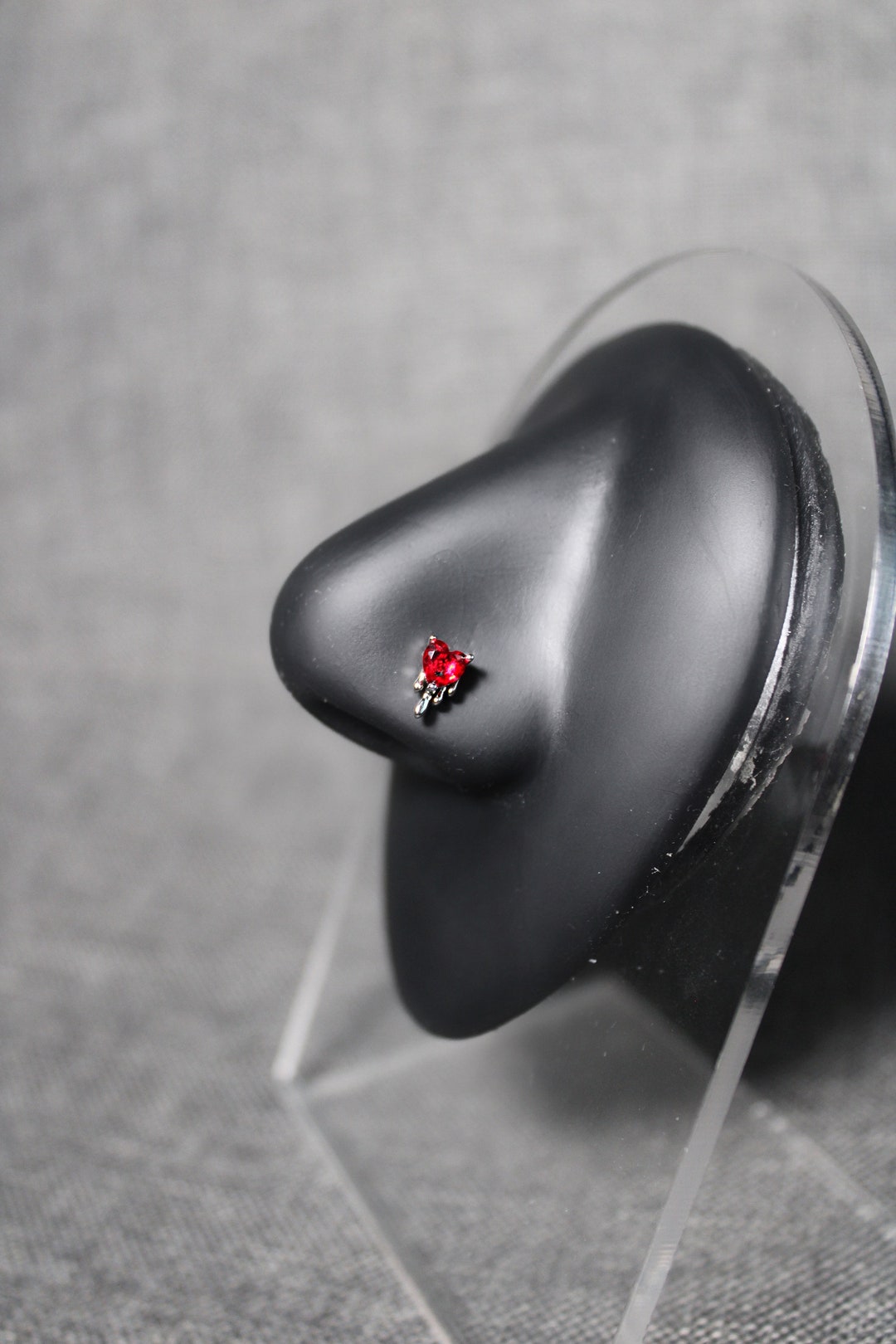 Heart Melt, Silver Nose Ring, Red CZ Nose Stud, Surgical Steel, 20G, L ...