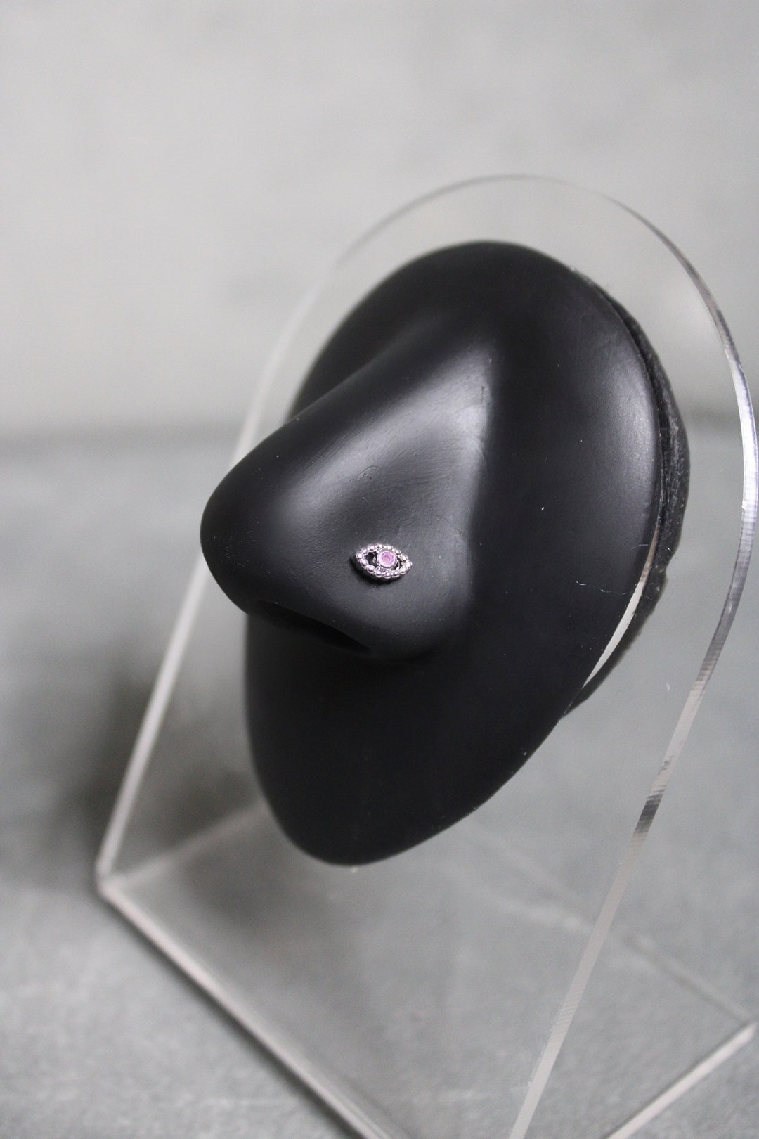 Evil Eye Nose Ring, Pink CZ Nose Ring Stud, Surgical Steel, 20G, S ...