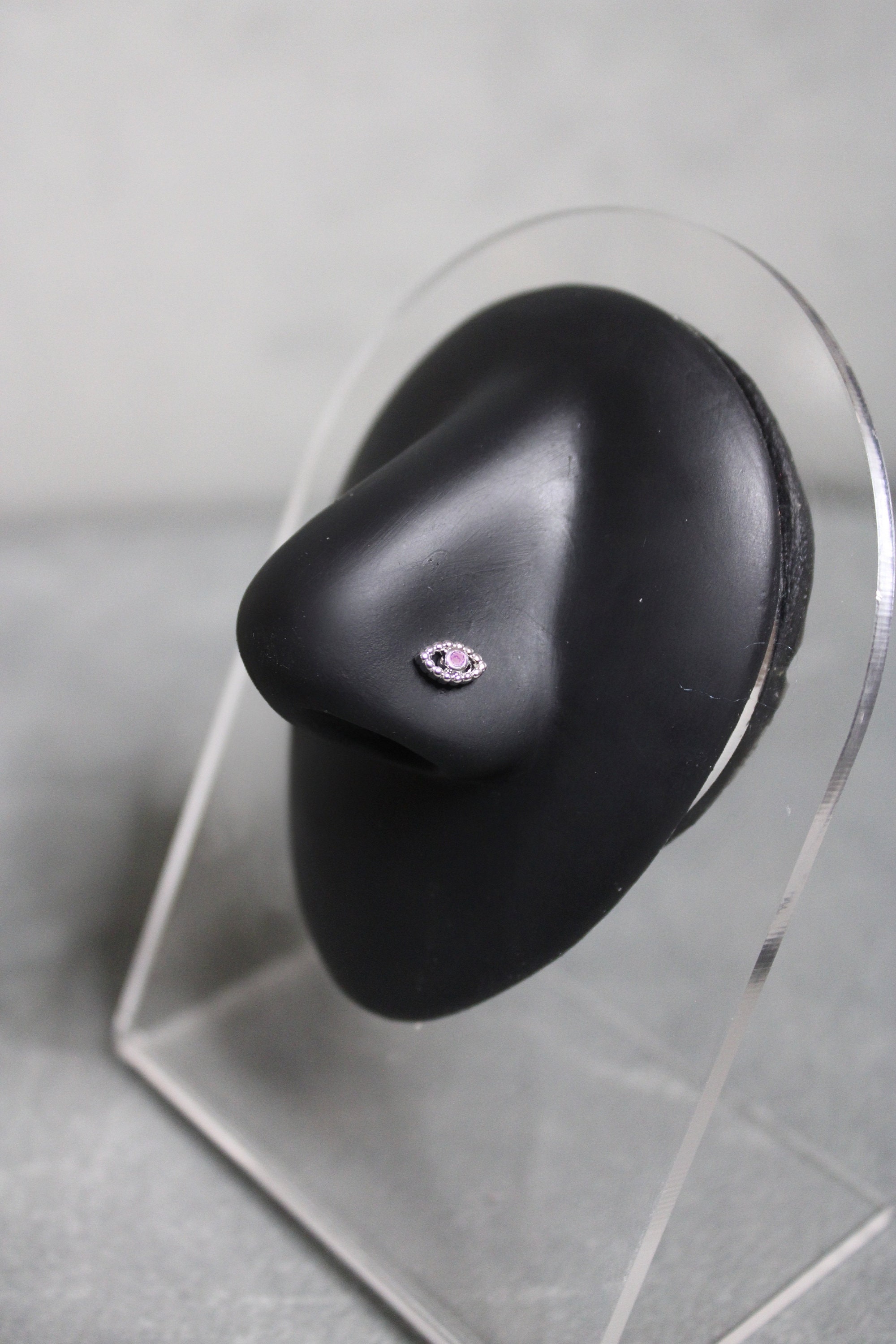 Evil Eye Nose Ring, Pink CZ Nose Ring Stud, Surgical Steel, 20G, S ...