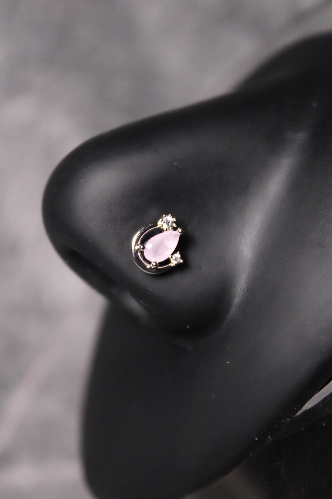 Pink Teardrop Silver Nose Ring, Pink CZ Nose Stud, Surgical Steel, 20G ...