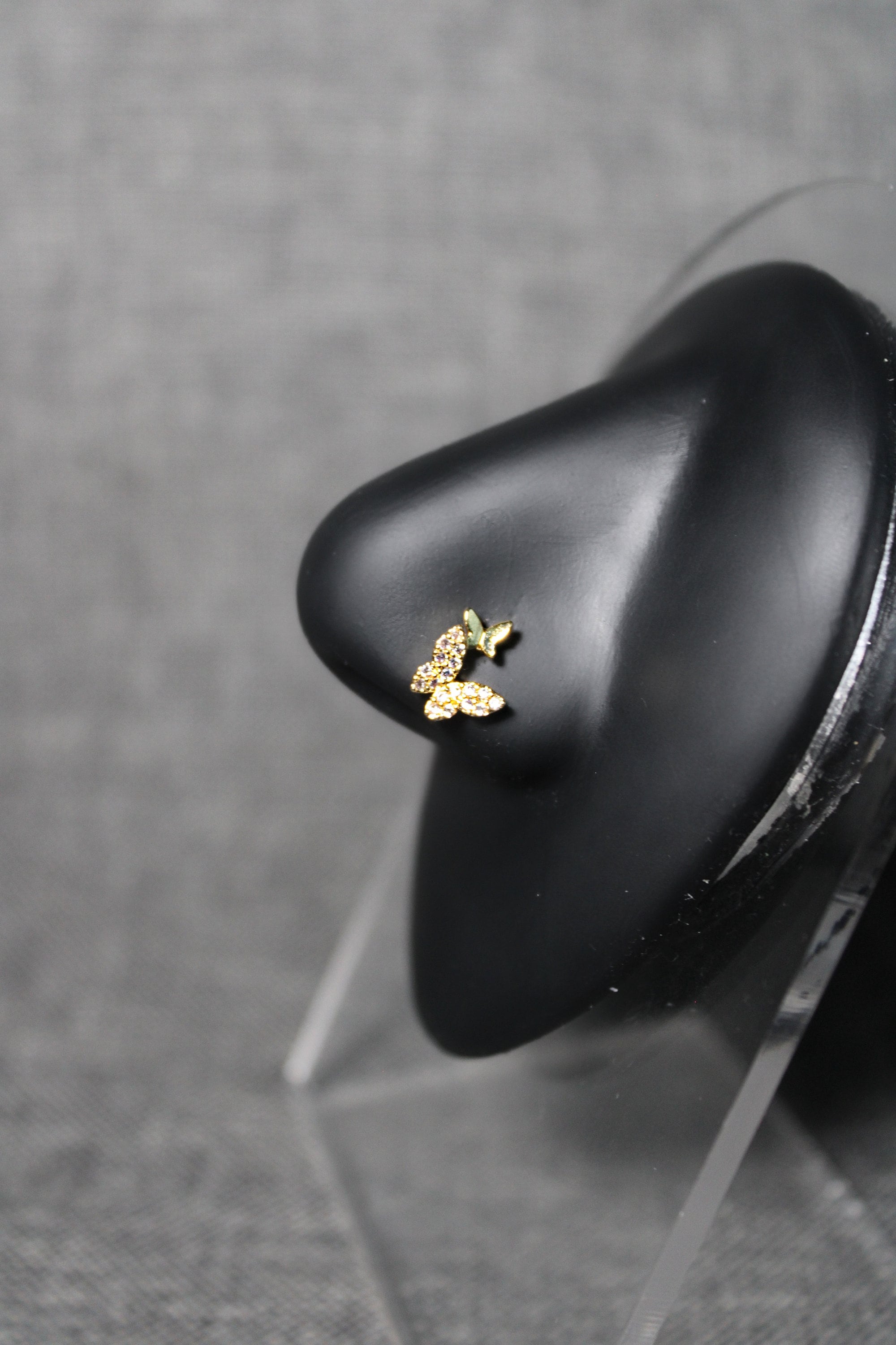 Double Butterfly Nose Ring, Gold Nose Rings, CZ Stone, Surgical Steel ...