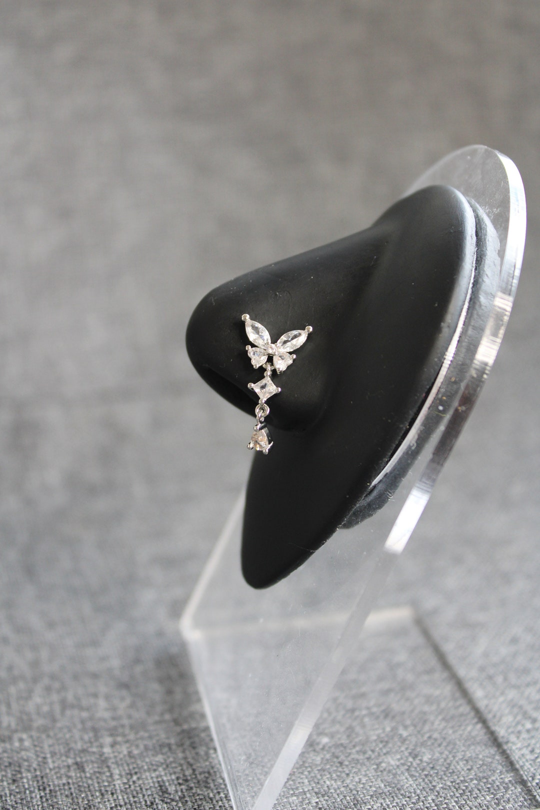 Madame Butterfly Nose Ring, Large CZ, Silver Nose Ring, Surgical Steel ...