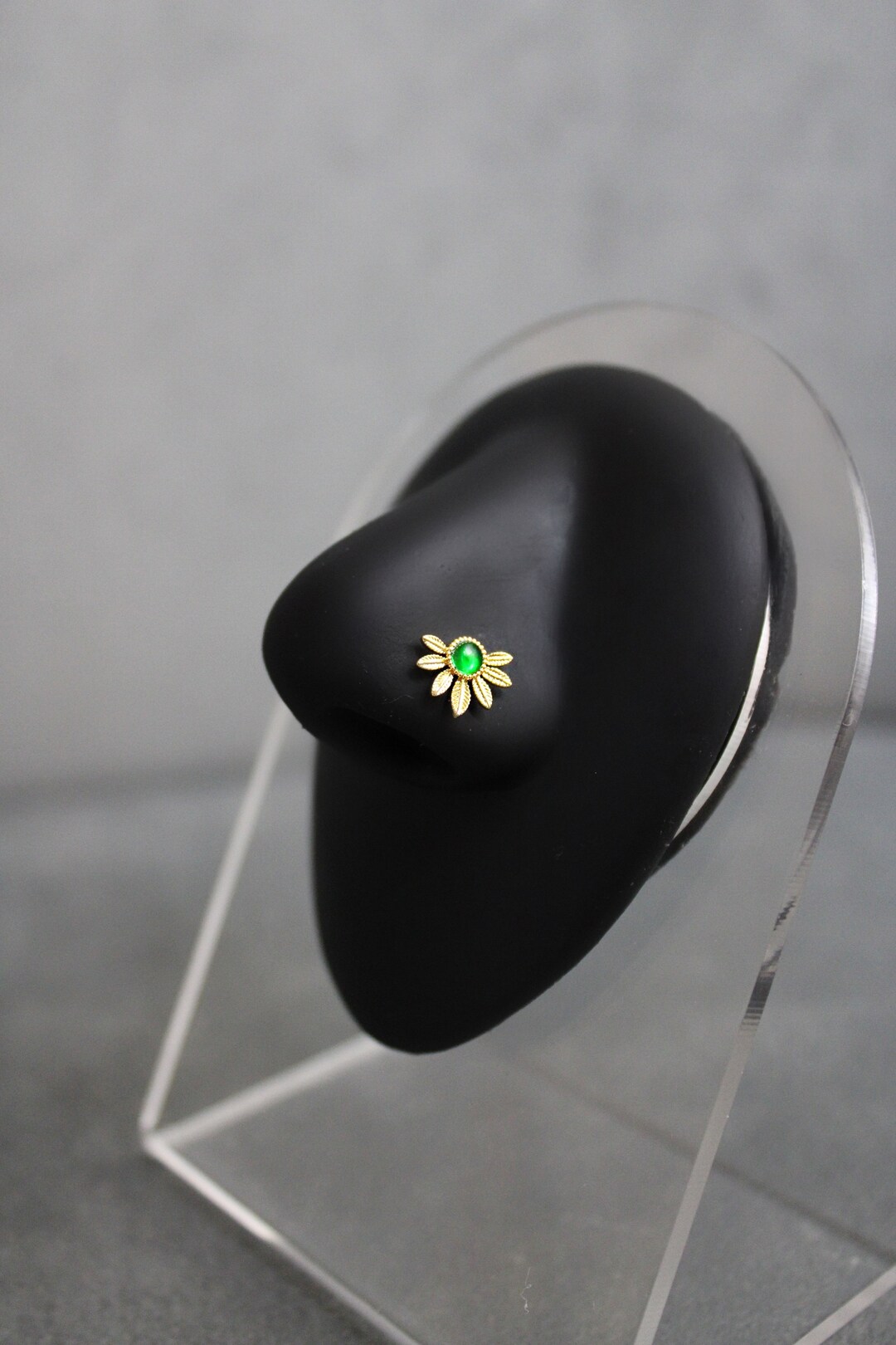 Flora Nose Ring, Gold Green CZ Flower Nose Ring, Nose Ring Stud ...