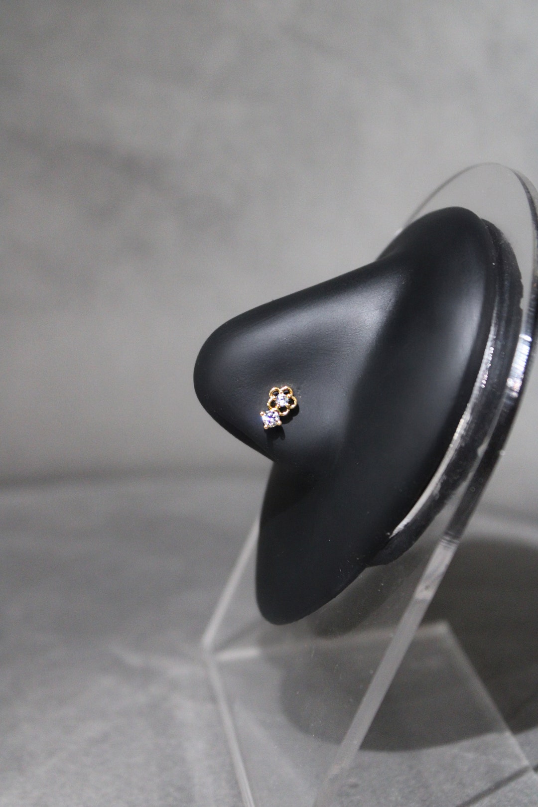 Mini Flower Gold Nose Ring, Mini Nose Ring, CZ Nose Ring Stud, L Shaped ...