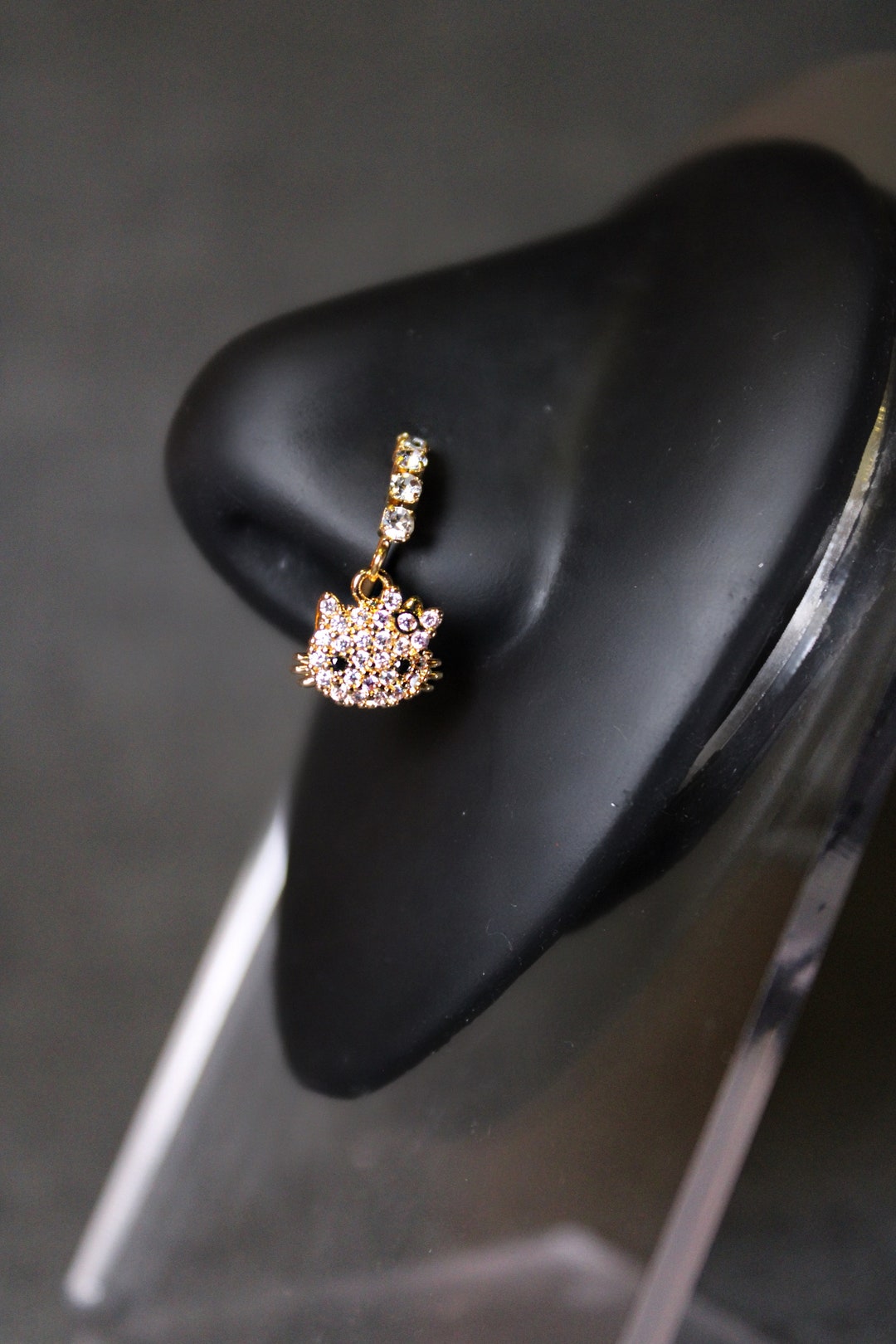 Hello Kitty Hoop Ring, Gold, CZ Stone, Surgical Steel, 20G, Nose ...