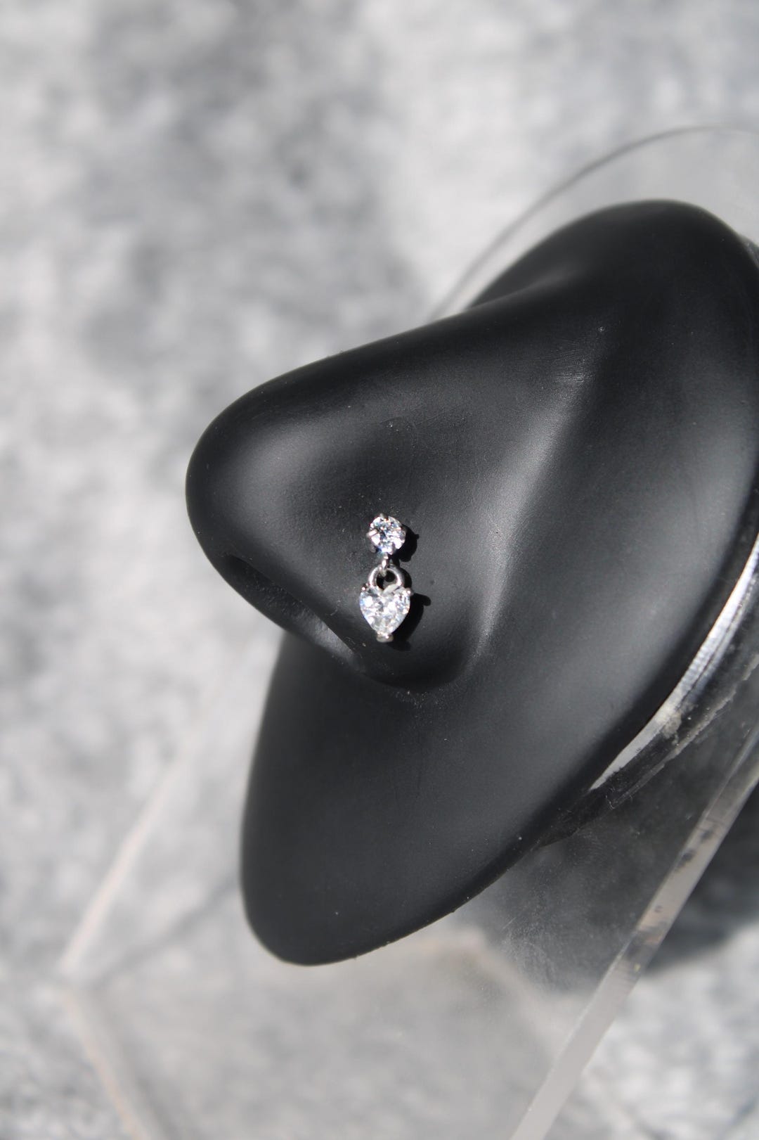 Dangle Heart Nose Ring, Silver Nose Rings, CZ Stone, Surgical Steel ...