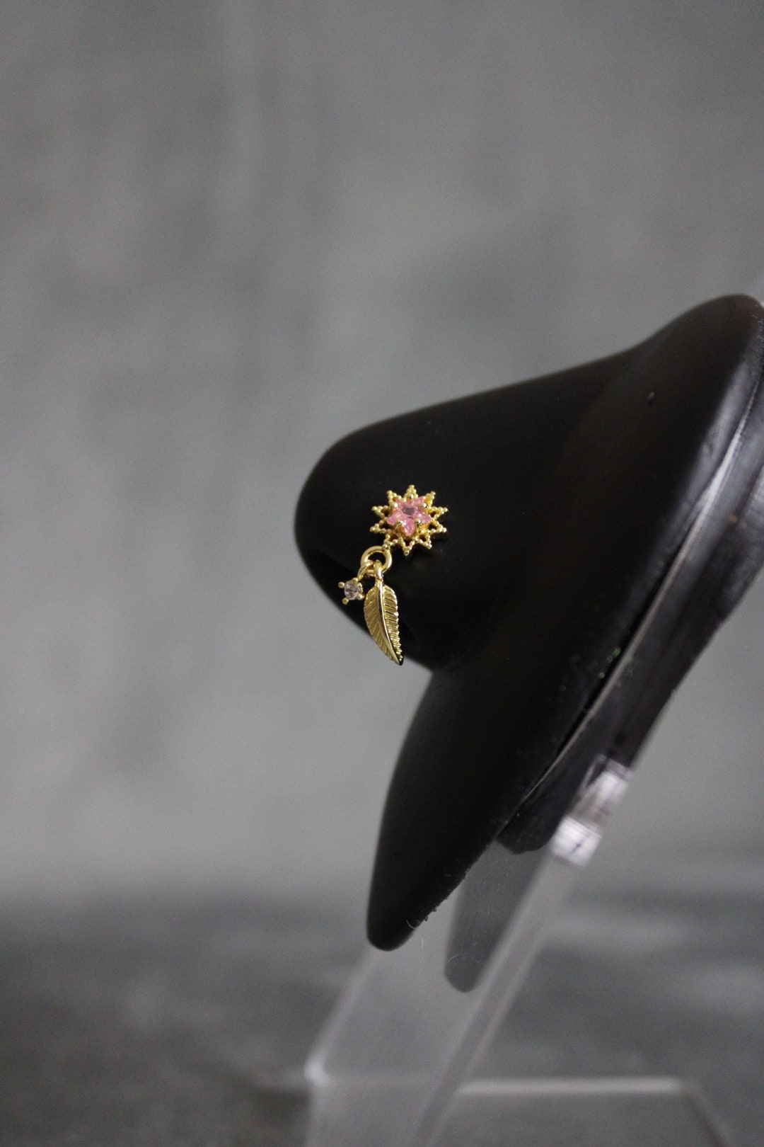 Free Spirit Nose Ring, Gold Dangle Feather Nose Rings, Surgical Steel ...