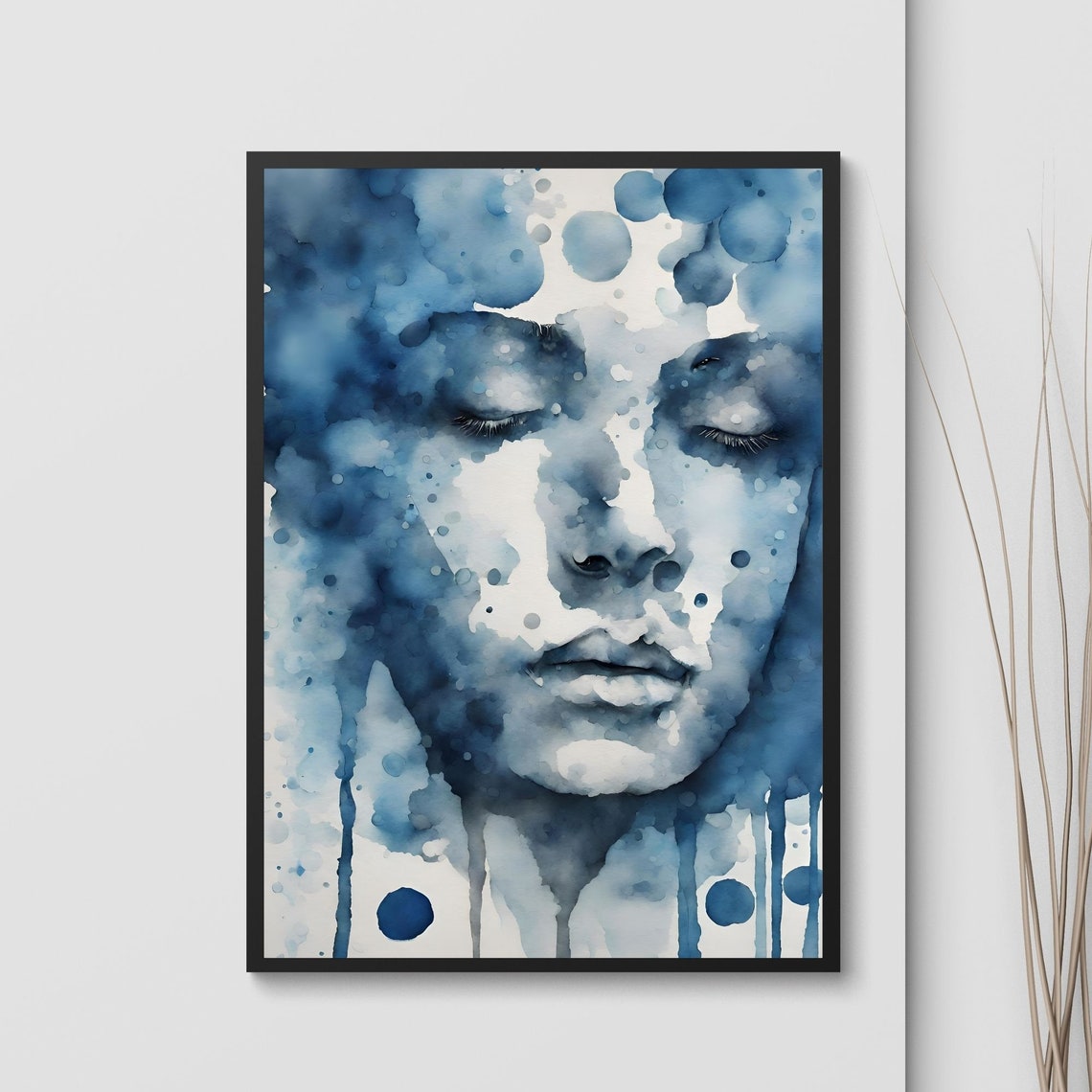 Abstract Woman Silhouette Wall Art Print, Blue Abstract Printable Wall ...