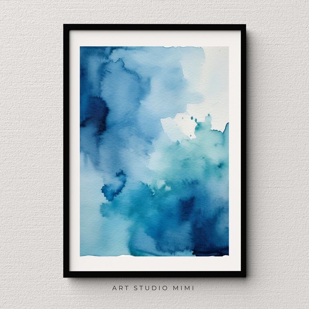 Blue Watercolor Wall Art Prints, Abstract Watercolor Brush Printable ...