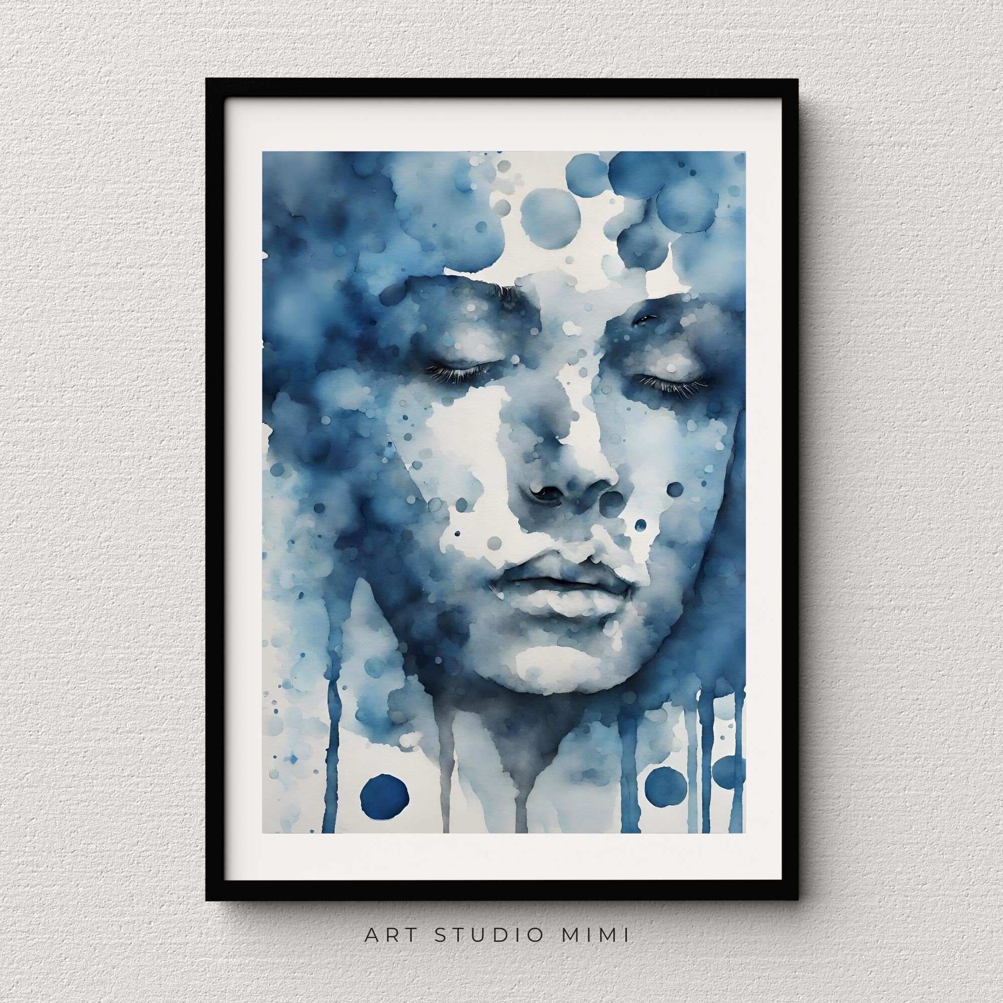Abstract Woman Silhouette Wall Art Print, Blue Abstract Printable Wall ...