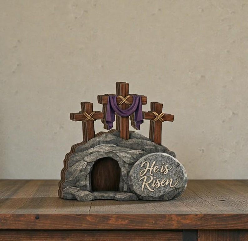 He is Risen Empty Tomb Wooden Block Set, Easter Day Shelf Decor, Easter ...