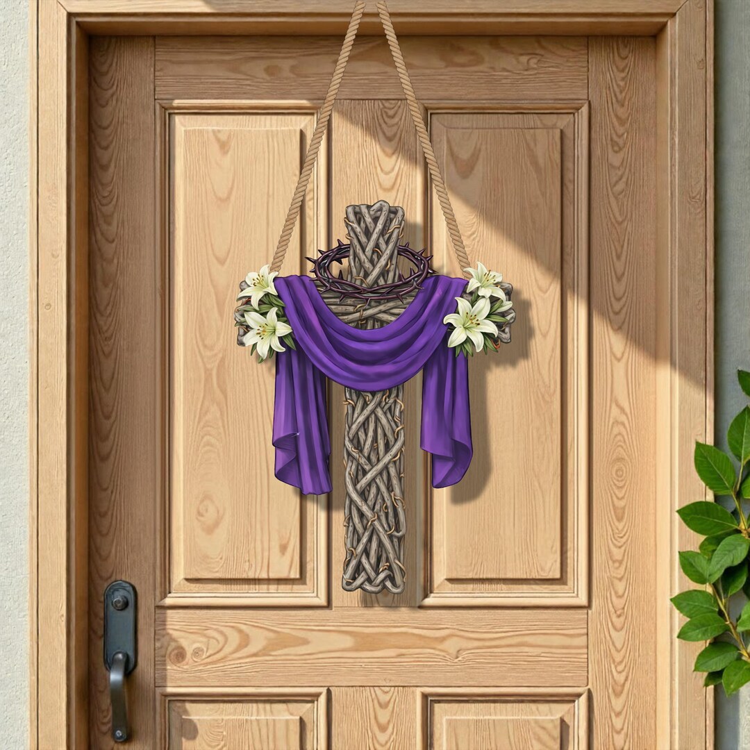 Easter Day Wooden Cross Door Hanger, Christian Lent & Easter Decor ...