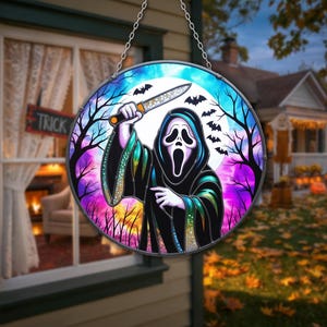 Ghost Face Inspired Halloween Suncatcher – Spooky Horror Stained Glass ...
