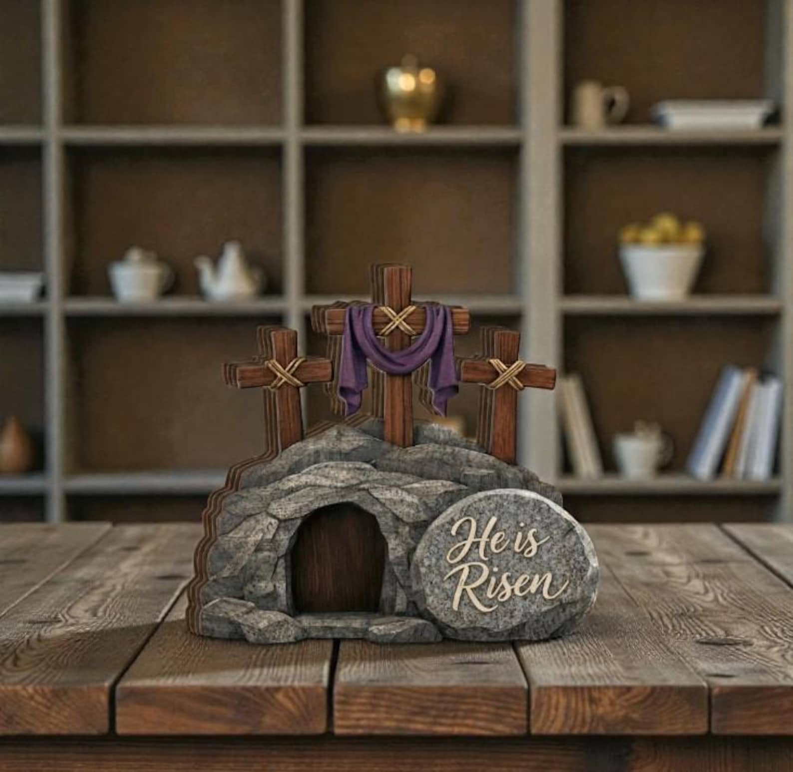He is Risen Empty Tomb Wooden Block Set, Easter Day Shelf Decor, Easter ...
