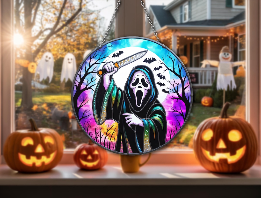 Ghost Face Inspired Halloween Suncatcher – Spooky Horror Stained Glass ...
