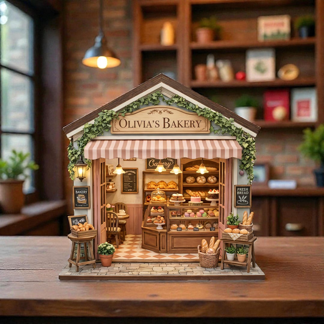 Personalized Bakery 2D FLAT Wooden Block, Custom Shopfront Wooden Decor ...