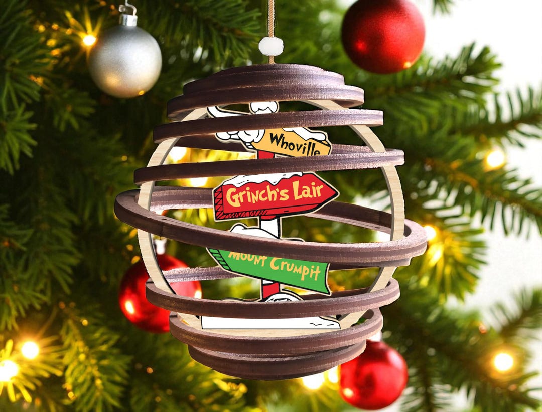 Grinch Direction Sign Ornament | 3D Wooden Spiral Christmas Ornament ...