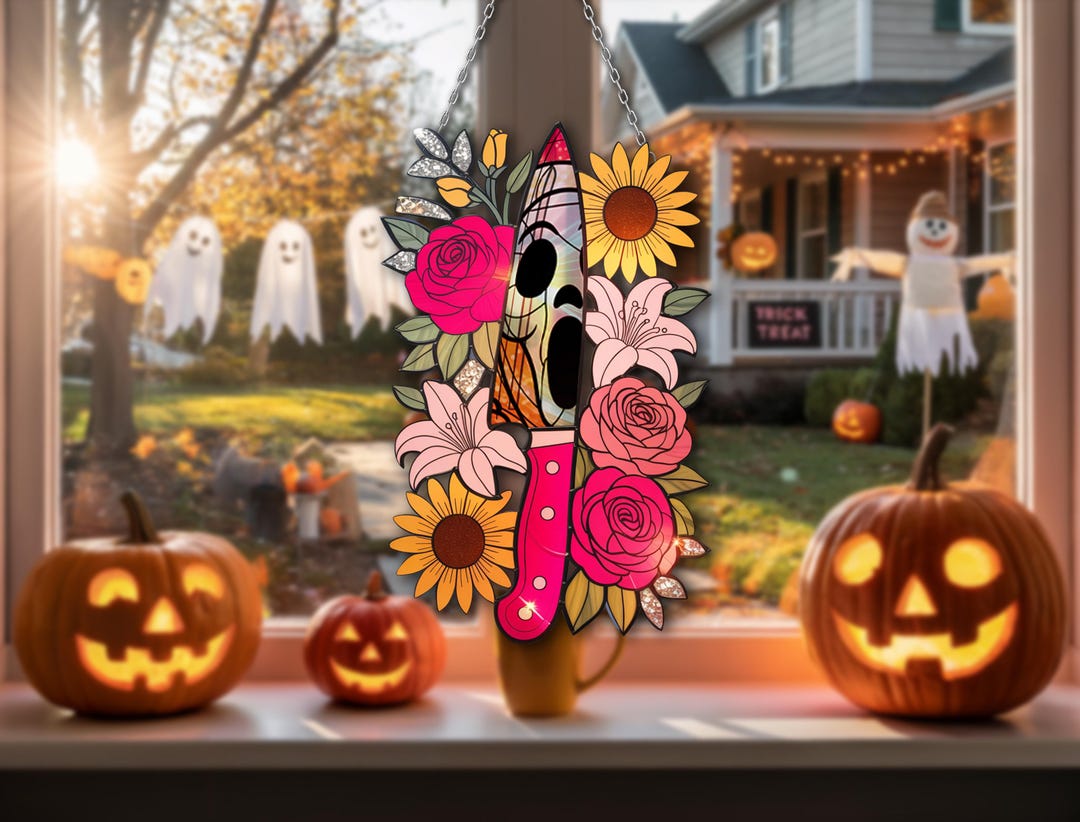 Sunflower Ghost Face Suncatcher – Cute Horror Window Art | Pink Knife ...