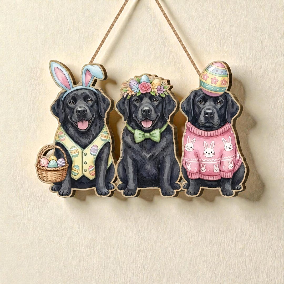 Easter Labrador Wooden Door Sign, Bunny Labrador Spring Decor, Cute ...
